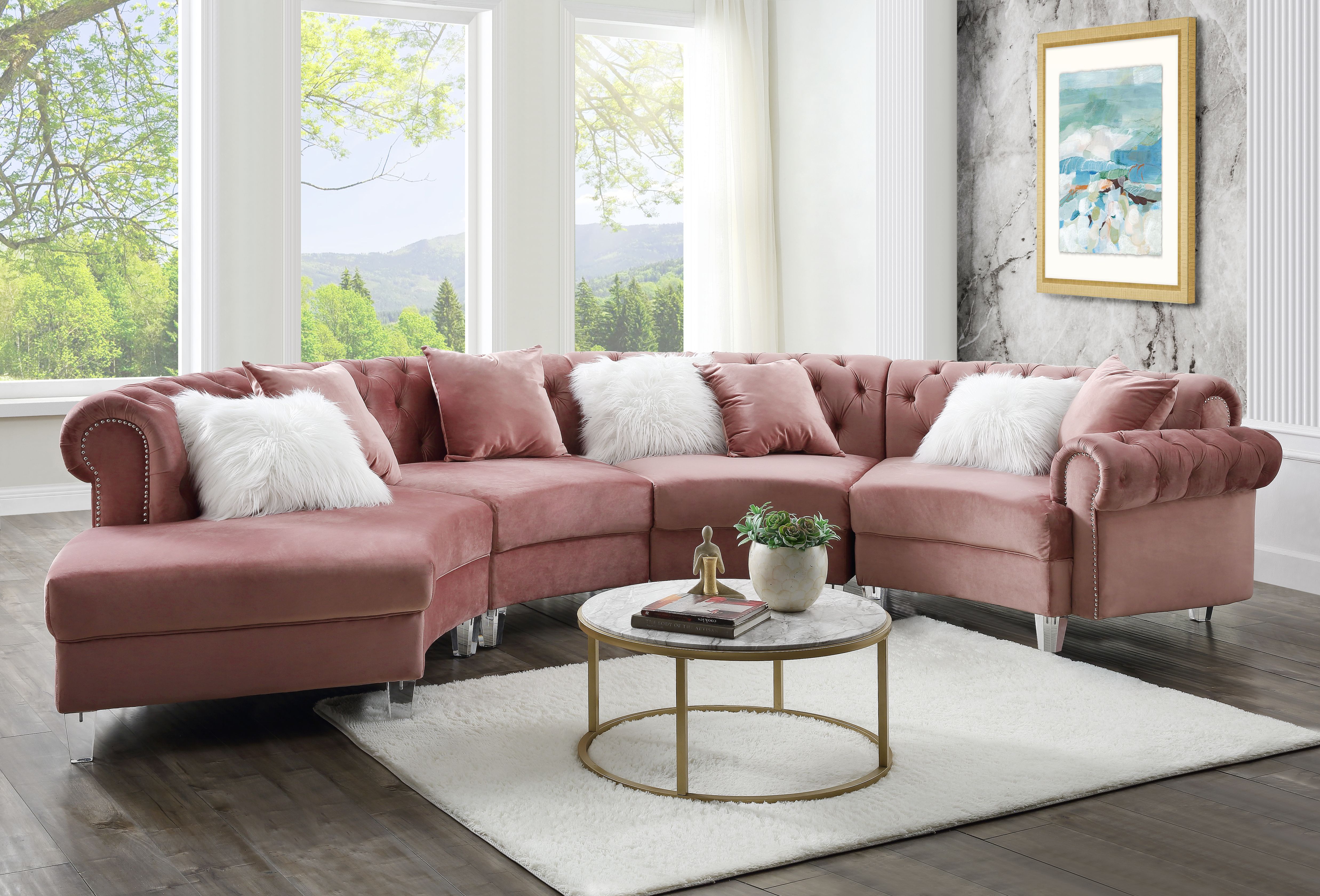 Pink velvet sectional couch store