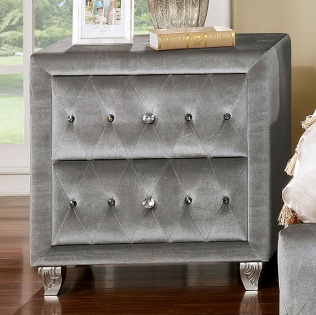 Alzir Velvet Nightstand Grey