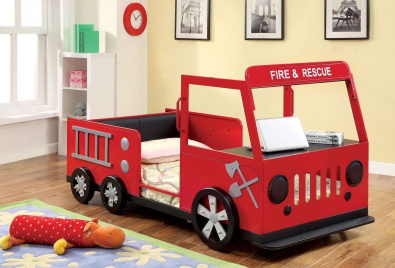 Rescuer Twin Fire Truck Bed Red/Black) – Fully Furnished
