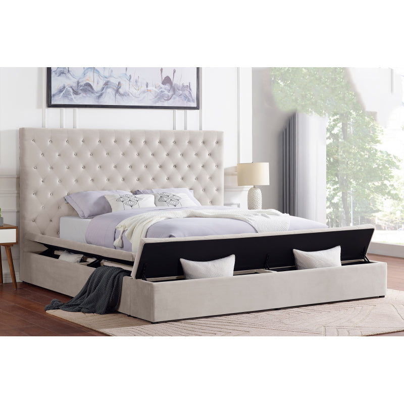 Victor Velvet Storage Bed (Cream) – Fully Furnished